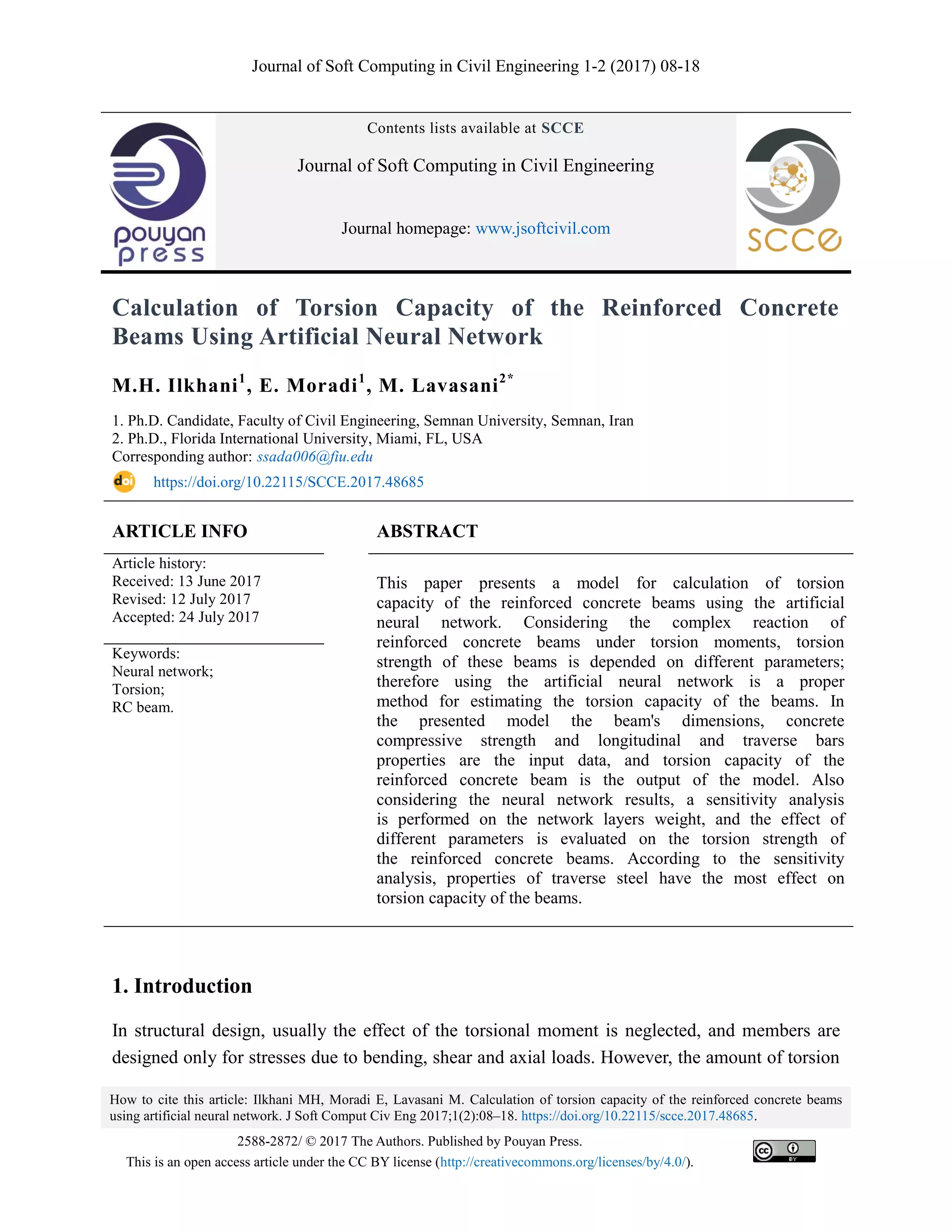 Calculation of Torsion Capacity of the Reinforced Concrete Beams Using Artificial Neural Network ...