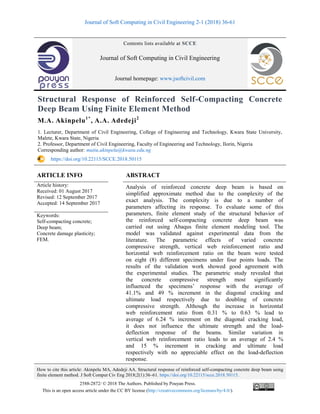 Structural Response of Reinforced Self-Compacting Concrete Deep Beam Using Finite Element Method ...