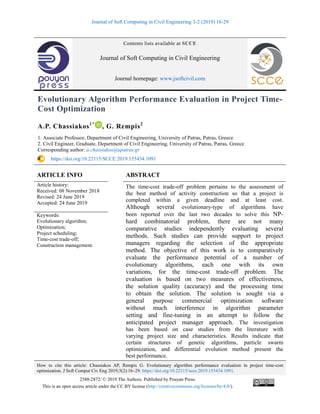 Evolutionary Algorithm Performance Evaluation in Project Time-Cost ...