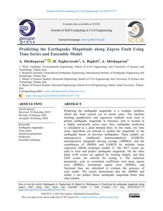 Predicting the Earthquake Magnitude along Zagros Fault Using Time ...