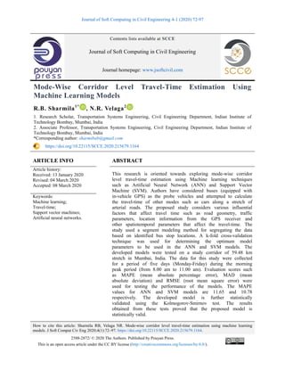 Mode-Wise Corridor Level Travel-Time Estimation Using Machine Learning ...