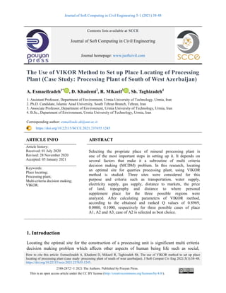 The Use of VIKOR Method to Set up Place Locating of Processing Plant ...