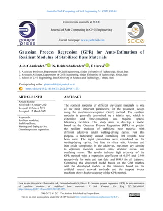 Gaussian Process Regression (GPR) for Auto-Estimation of Resilient ...