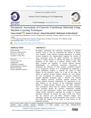 Parametric Assessment of Concrete Constituent Materials Using Machine Learning Techniques | PDF