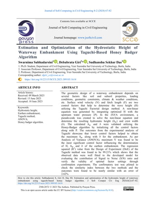 Estimation and Optimization of the Hydrostatic Height of Waterway Embankment Using Taguchi-Based ...