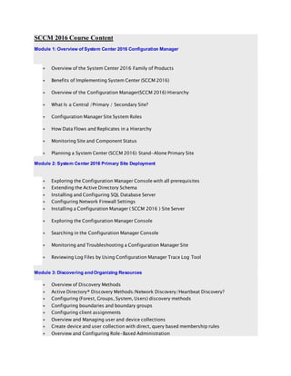 Sccm 2016 Online Training Course content | DOCX
