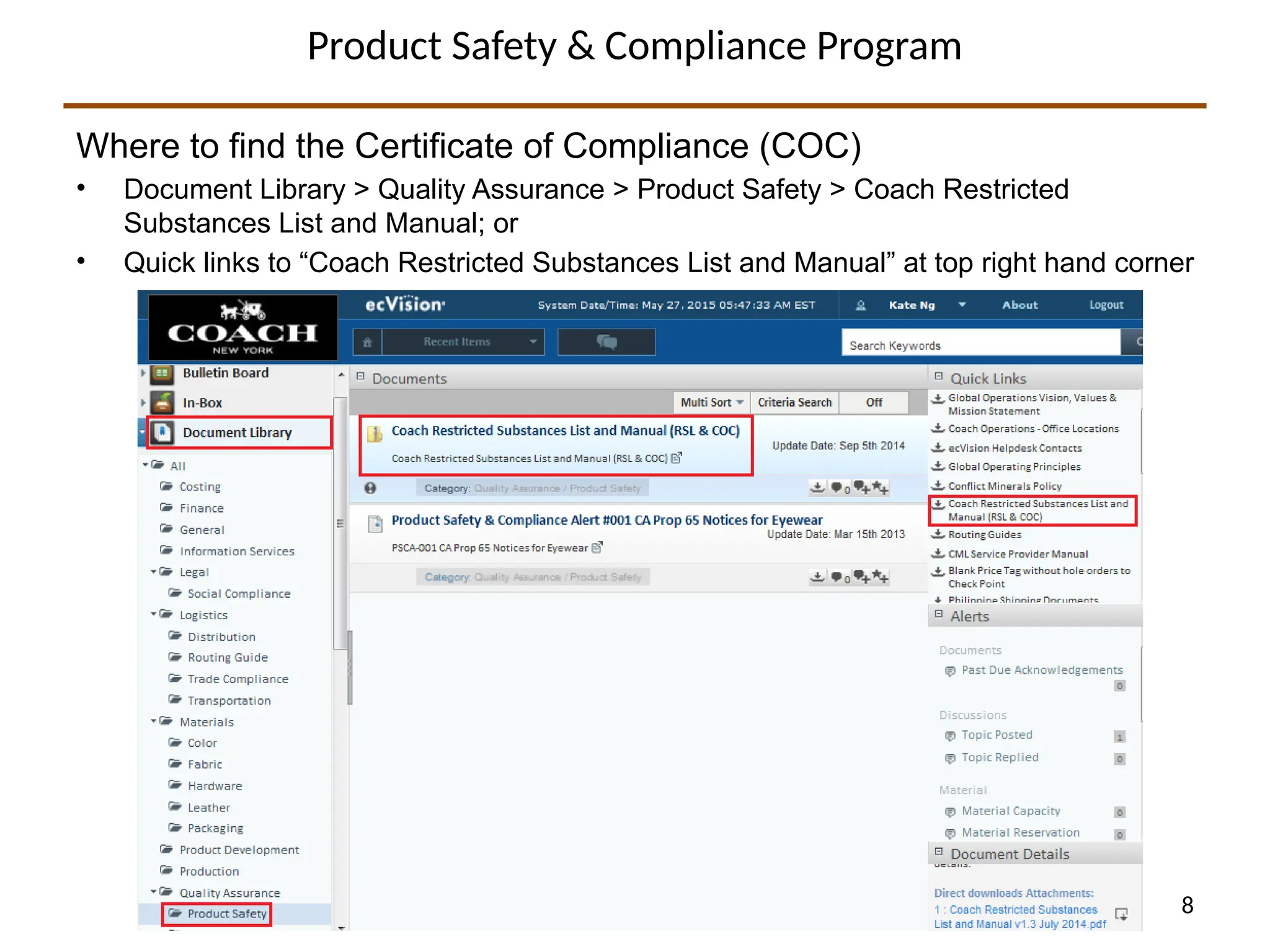 Product Safety Compliance - coach tapestry | PPTX