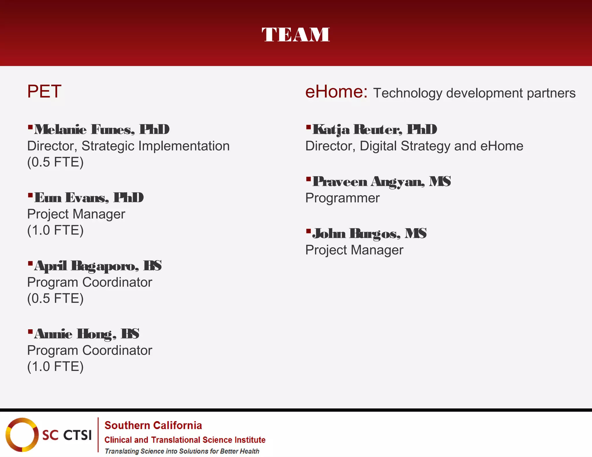 SC CTSI Perspective on Planning, Evaluation and Tracking (PET) in an ...