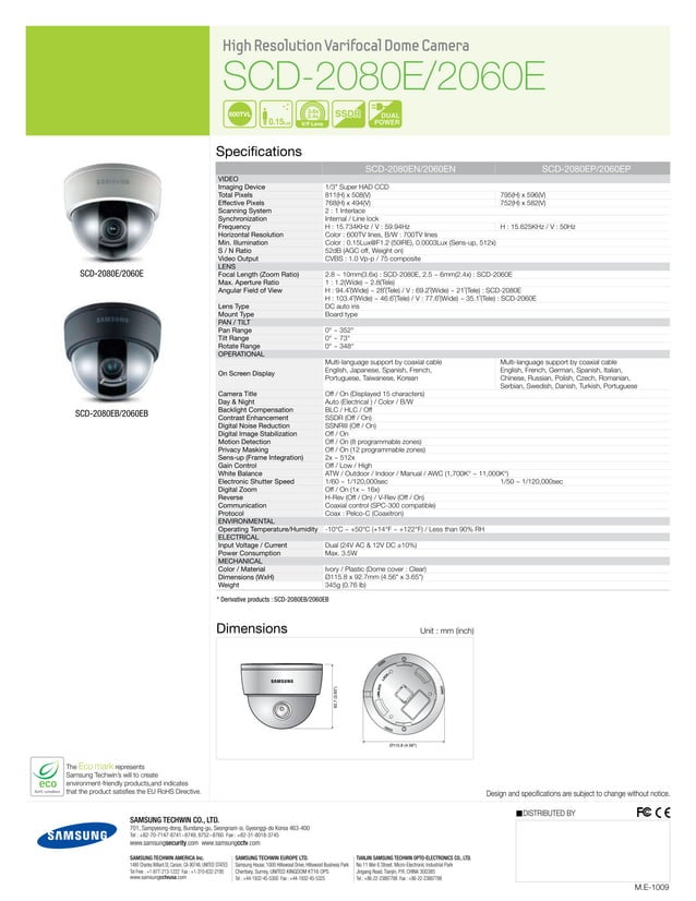 Samsung Techwin SCD-2060E Data Sheet | PDF