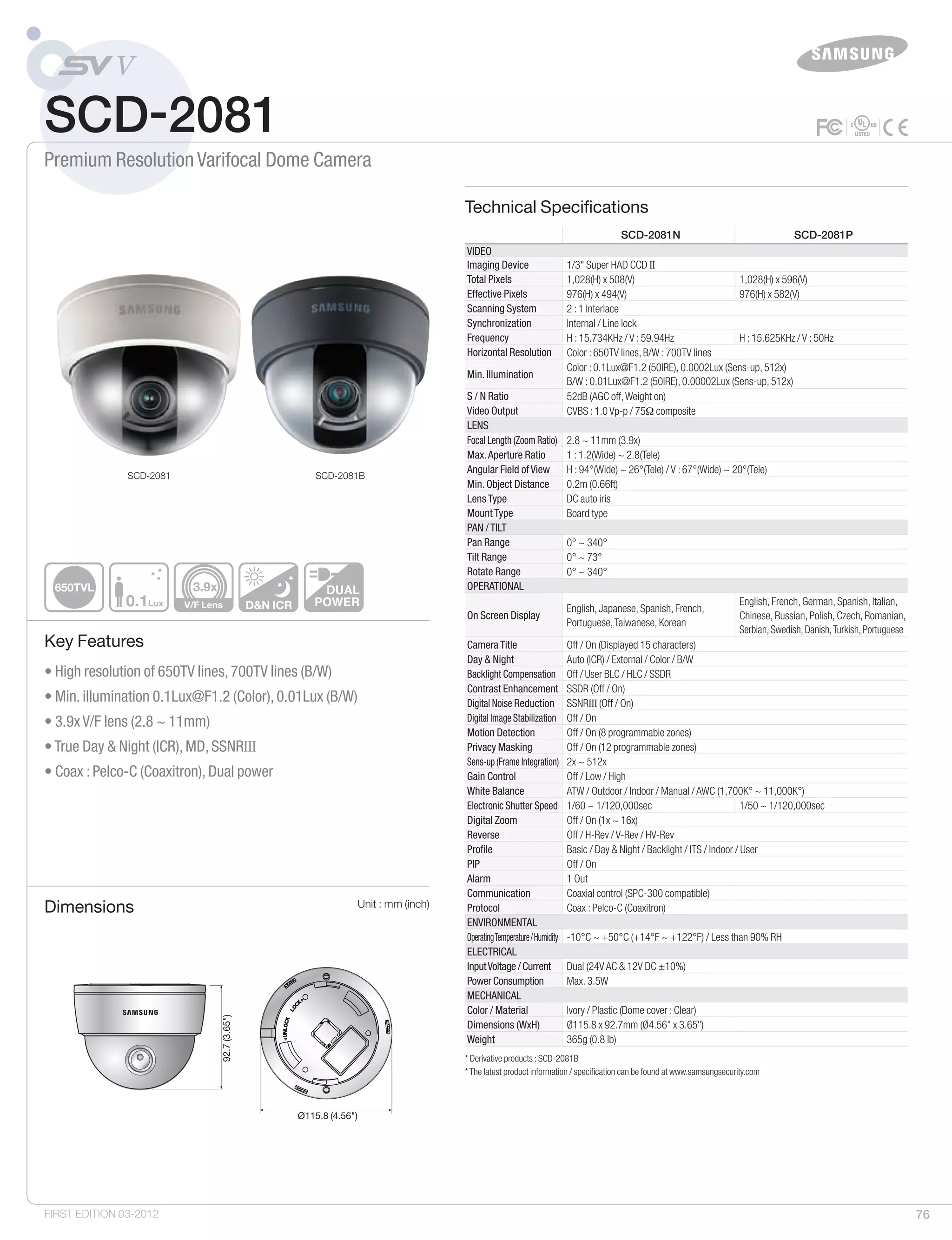 Samsung Techwin SCD-2081 Data Sheet | PDF
