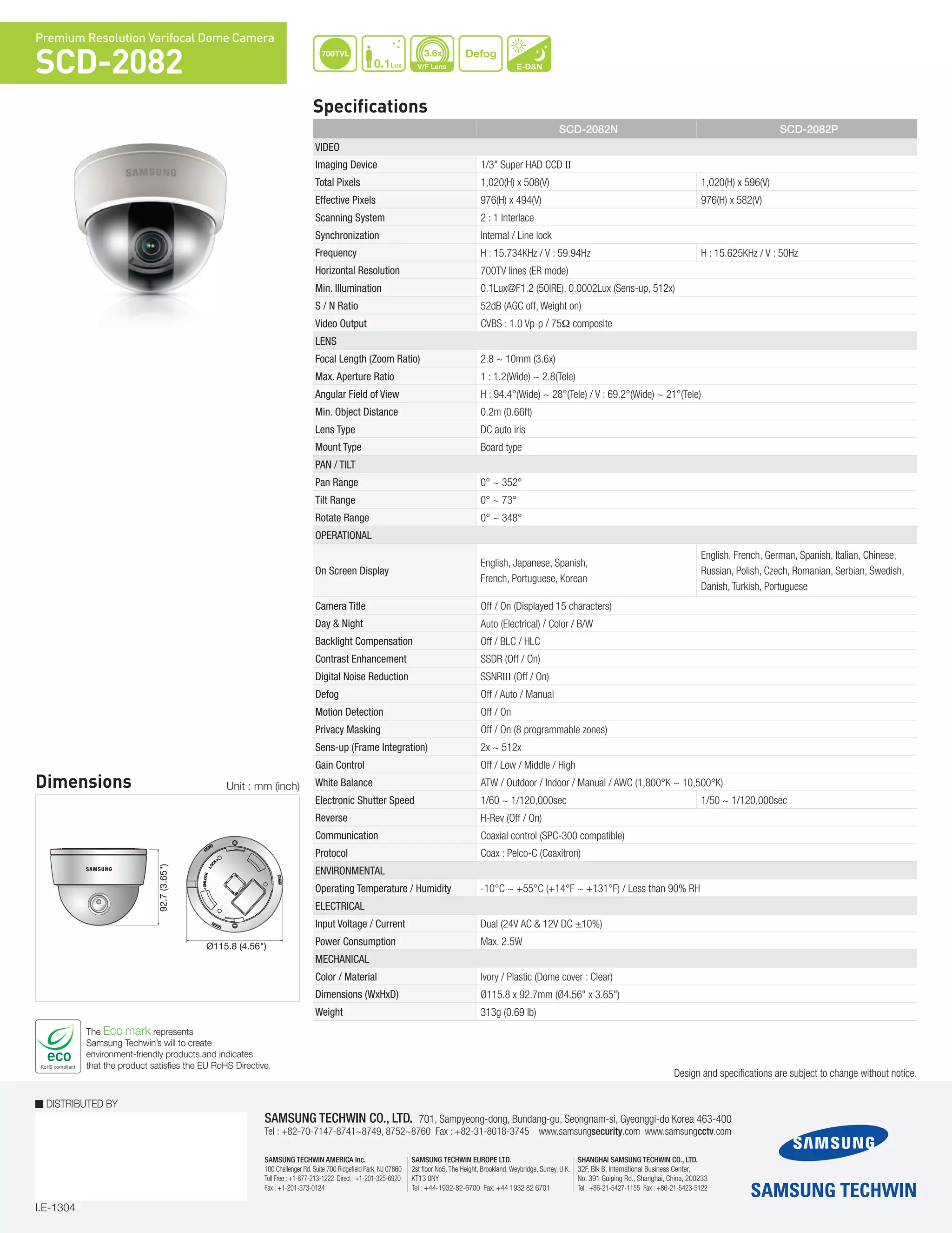 Samsung Techwin SCD-2082 Data Sheet | PDF