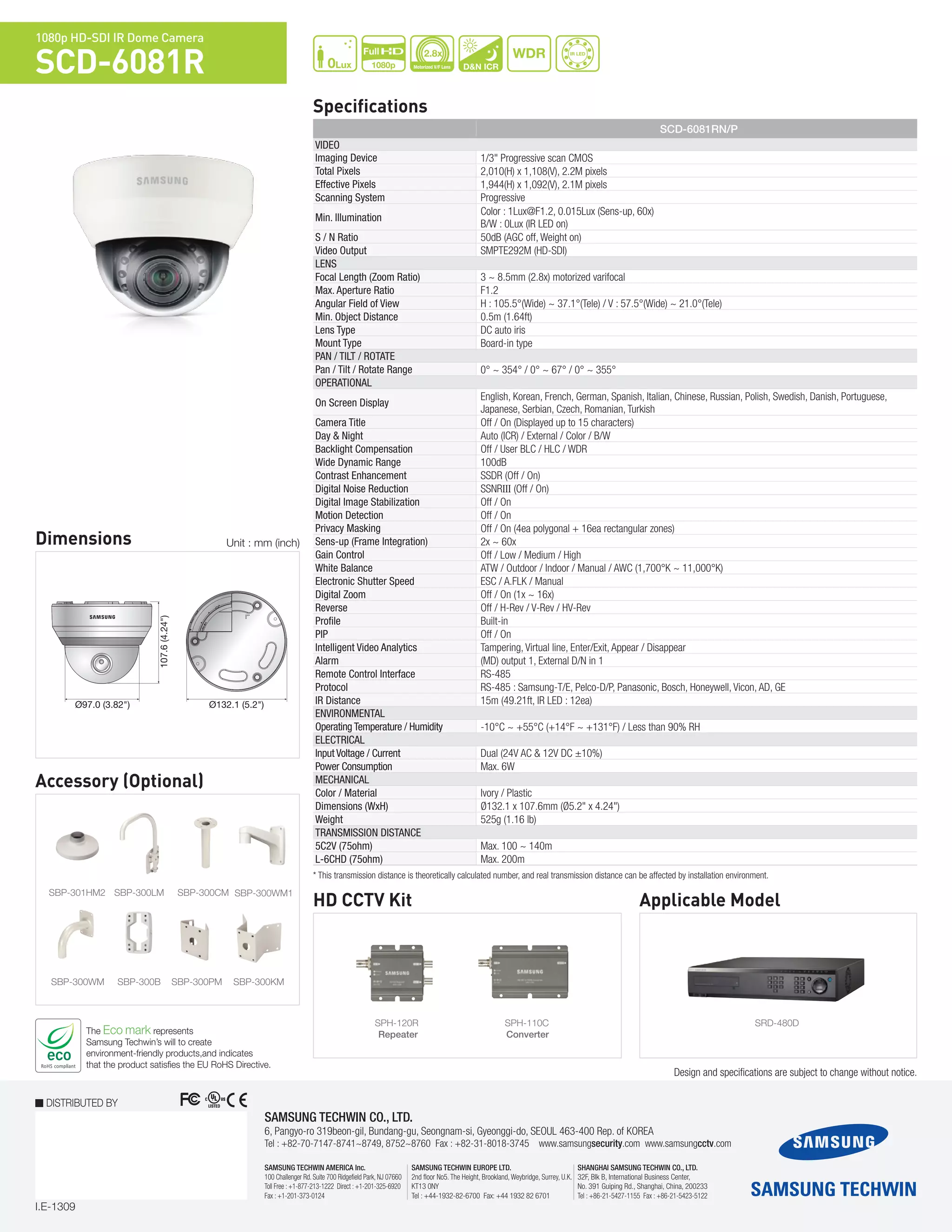 Samsung Techwin SCD-6081R Data Sheet | PDF | Cameras and Camcorders | Consumer Electronics