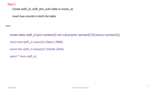 Slowly Changing Dimension Type 1 (SCD 1) exercise 2 solution insert and update | PPT