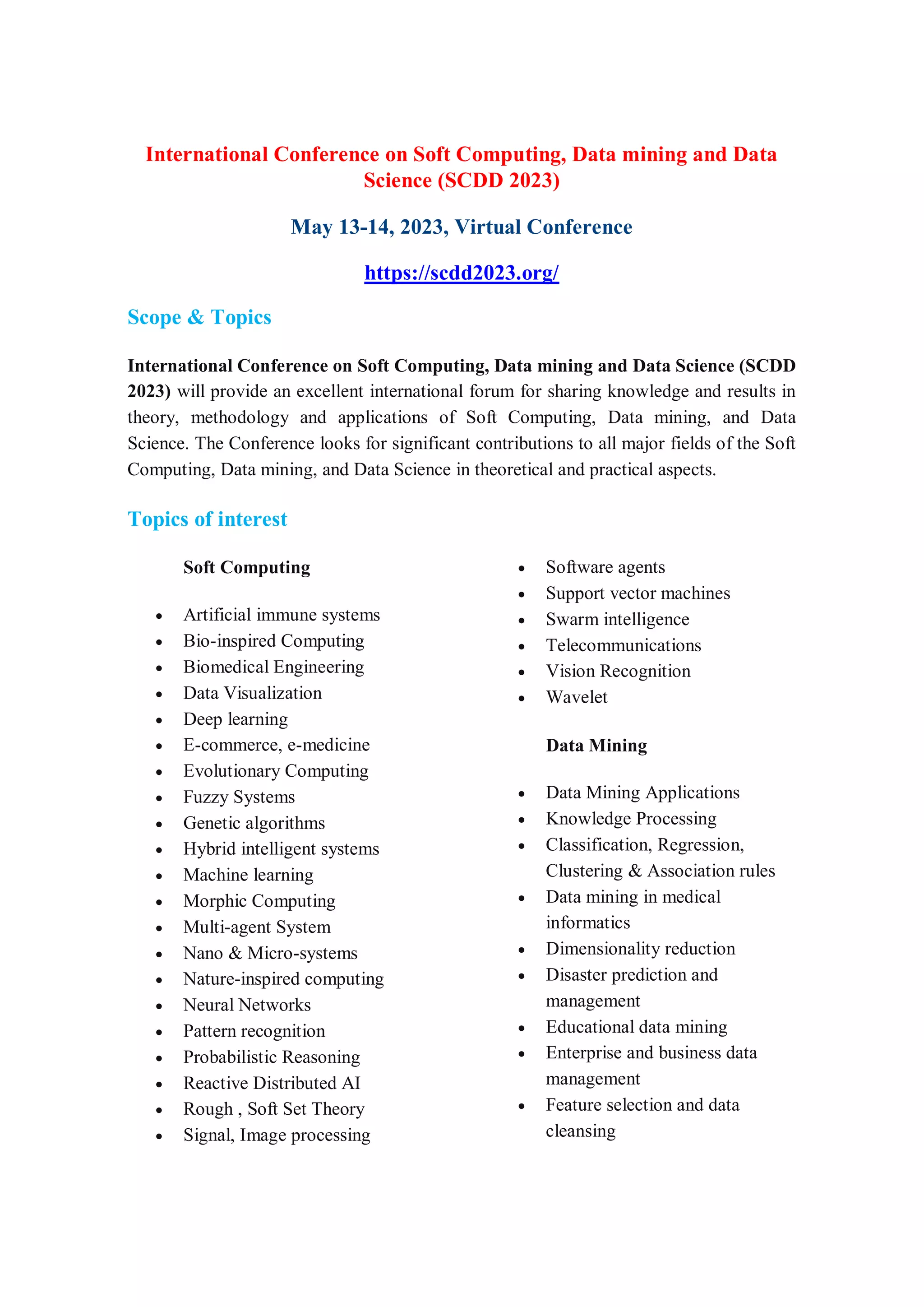 International Conference on Soft Computing, Data mining and Data Science (SCDD 2023) | PDF