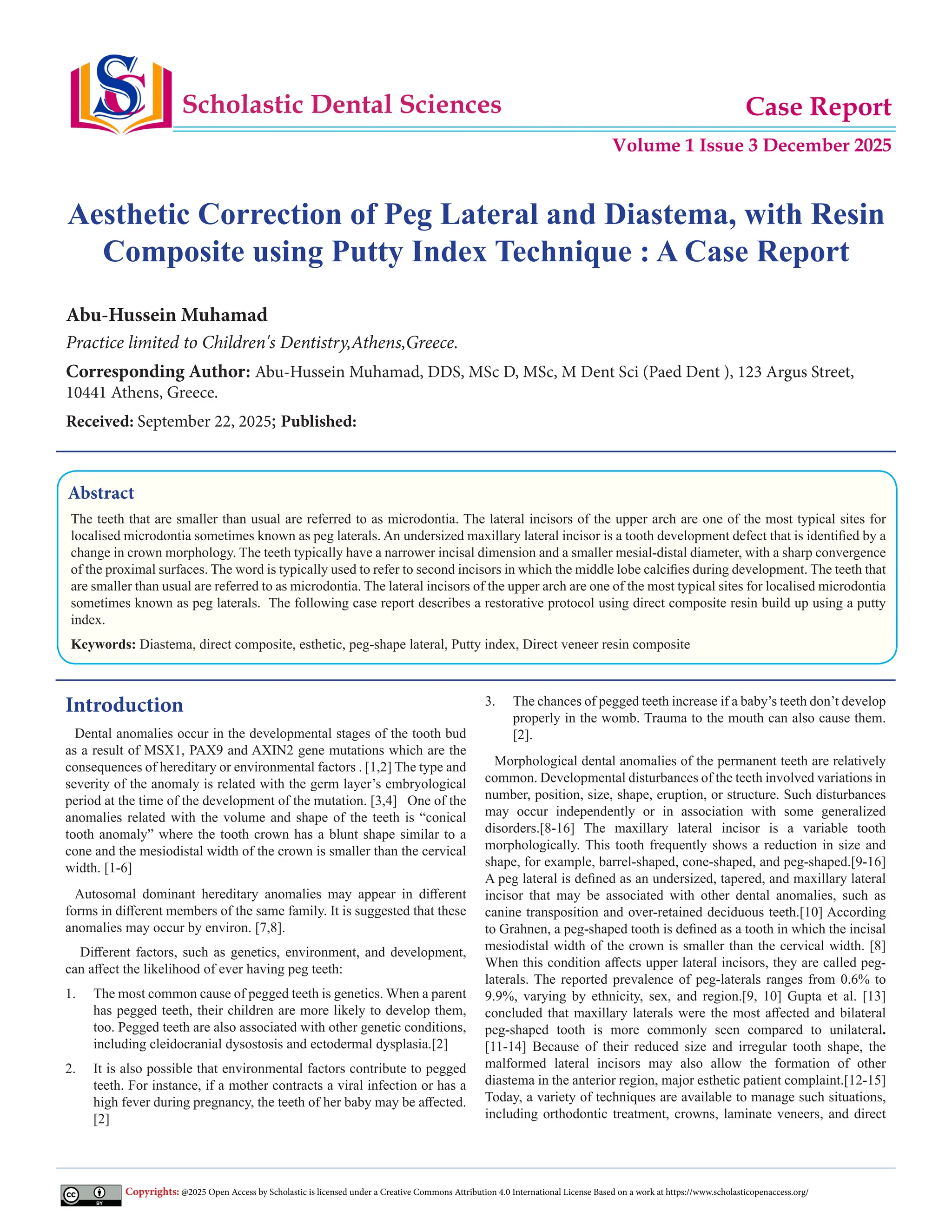 Aesthetic Correction of Peg Lateral and Diastema, with Resin Composite ...