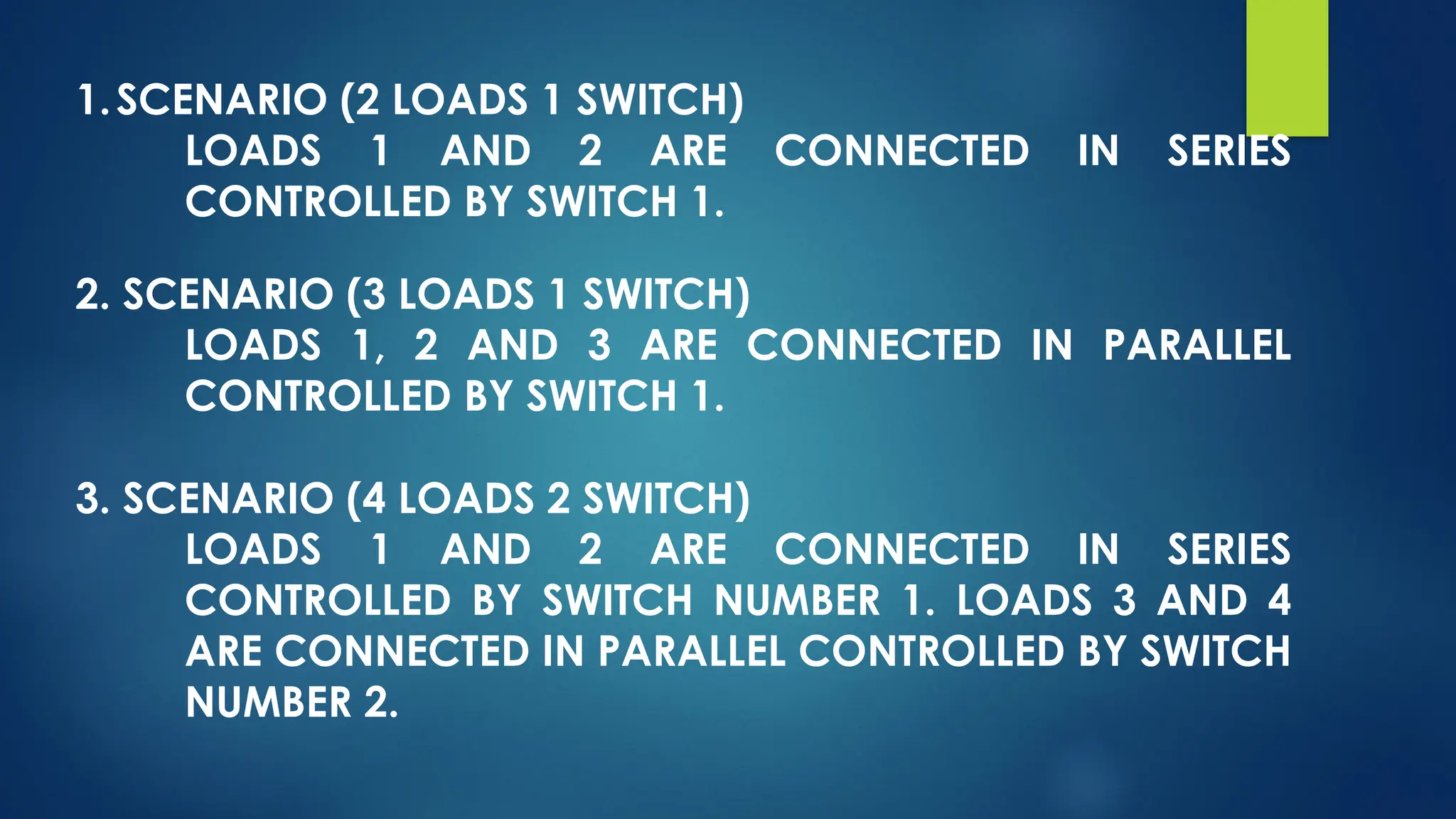 The scenario used in actual wiring making different types of electrical ...