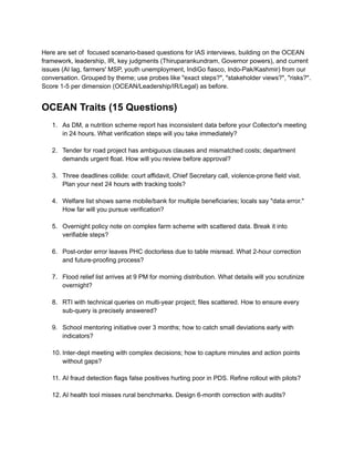 Scenario Based questions for IAS- OCEAN Framework | PDF