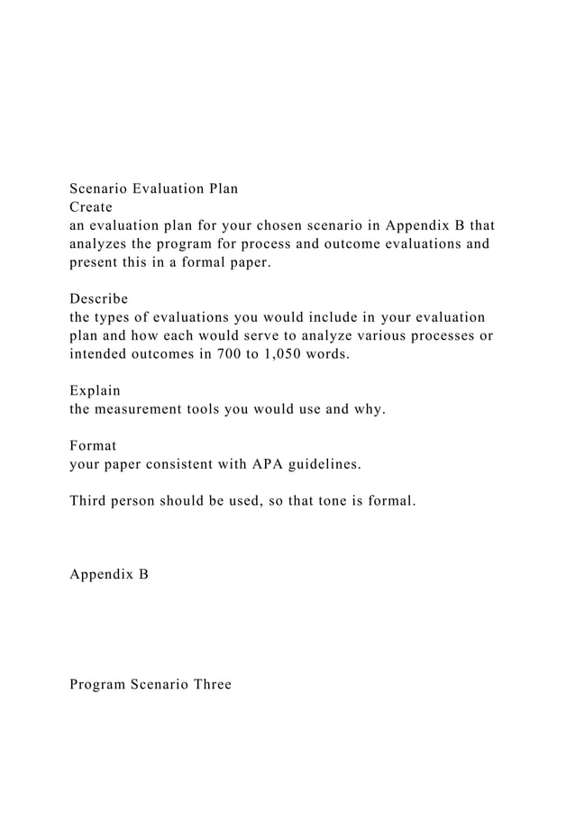 Scenario Evaluation PlanCreate an evaluation plan for .docx
