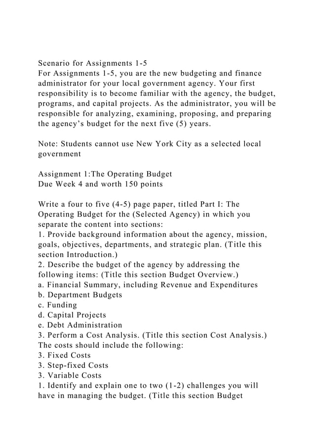 Scenario for Assignments 1-5For Assignments 1-5, you are the new.docx ...