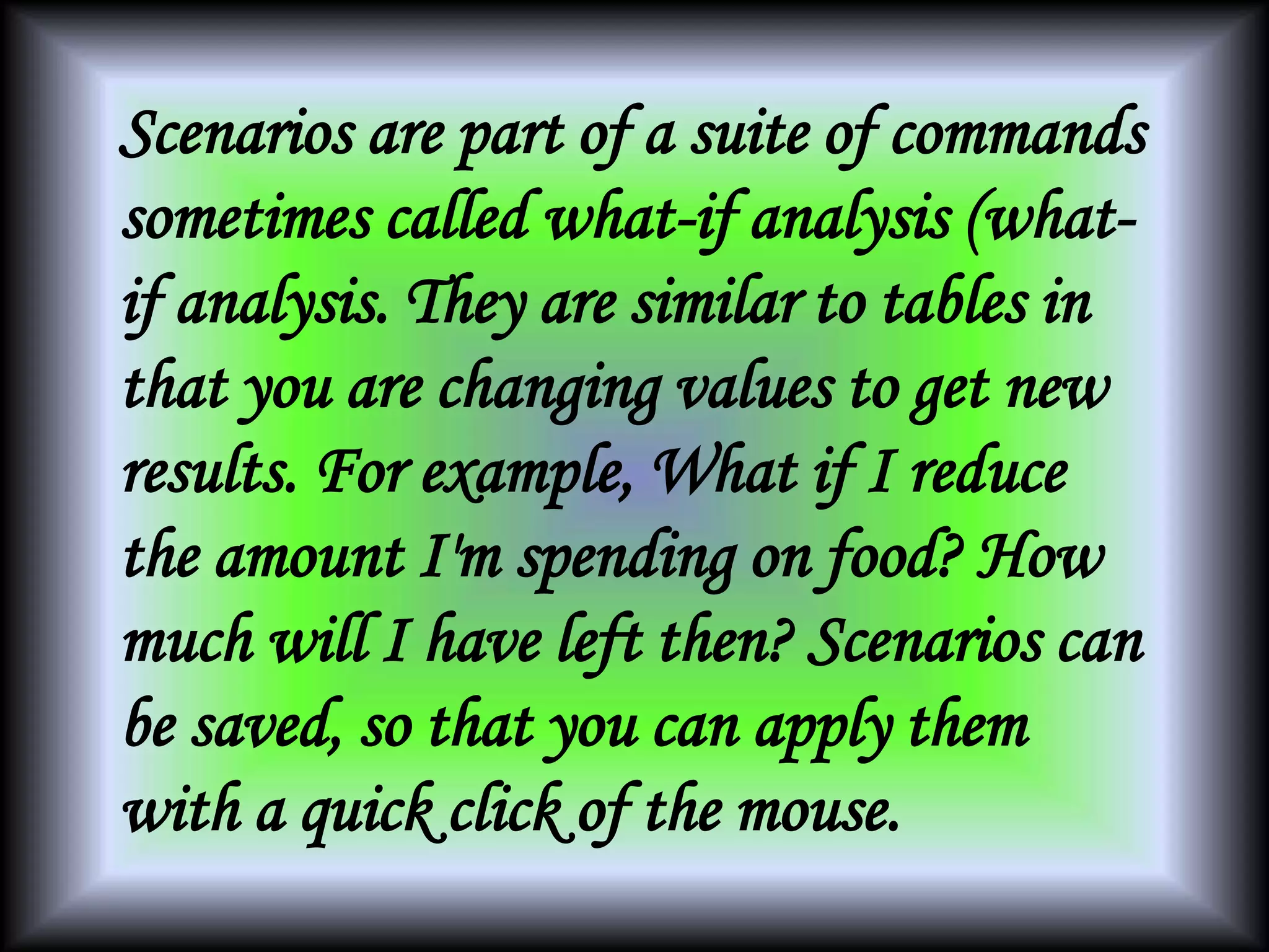 Scenario in excel | PPTX