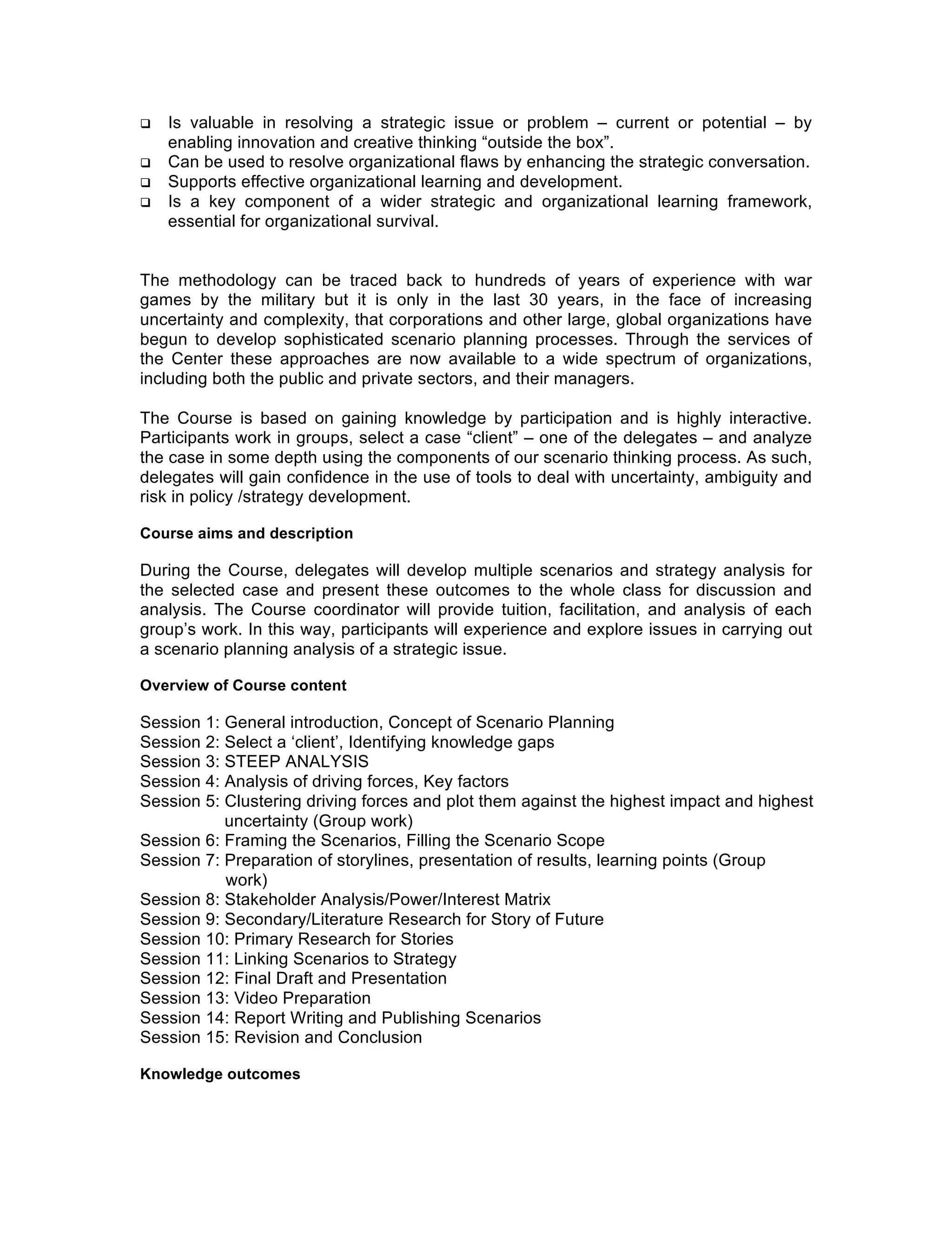 Scenario planning Workshop | PDF