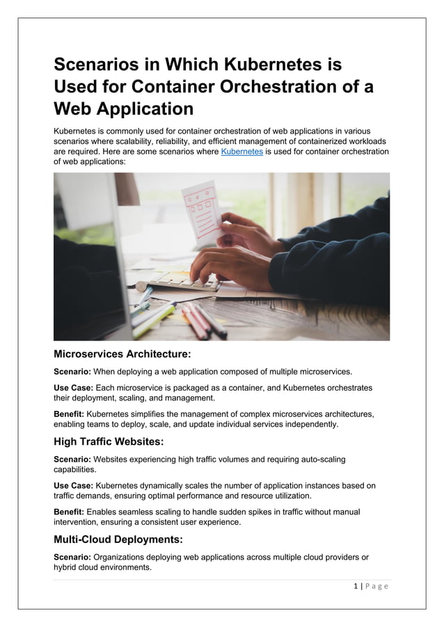 Scenarios In Which Kubernetes Is Used For Container Orchestration Of A Web Application 1pdf
