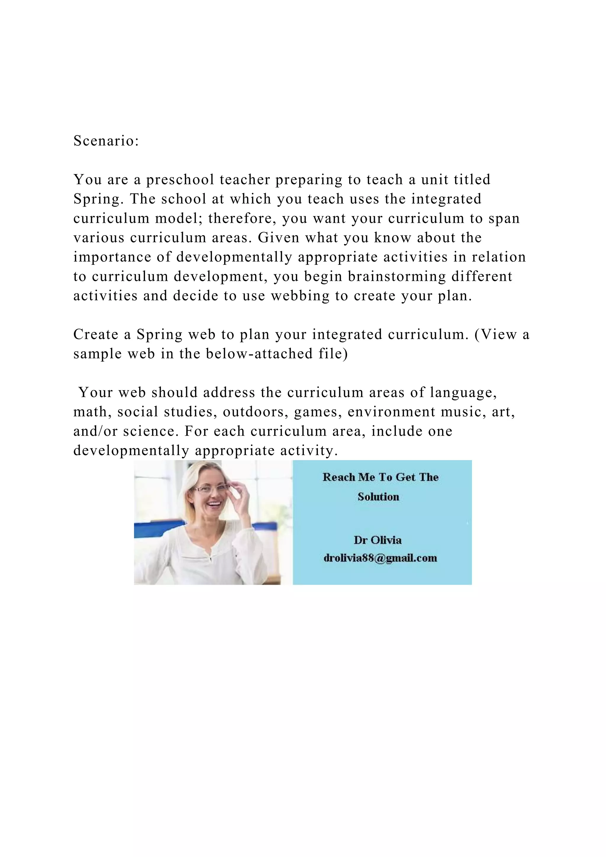 ScenarioYou are a preschool teacher preparing to teach a un.docx