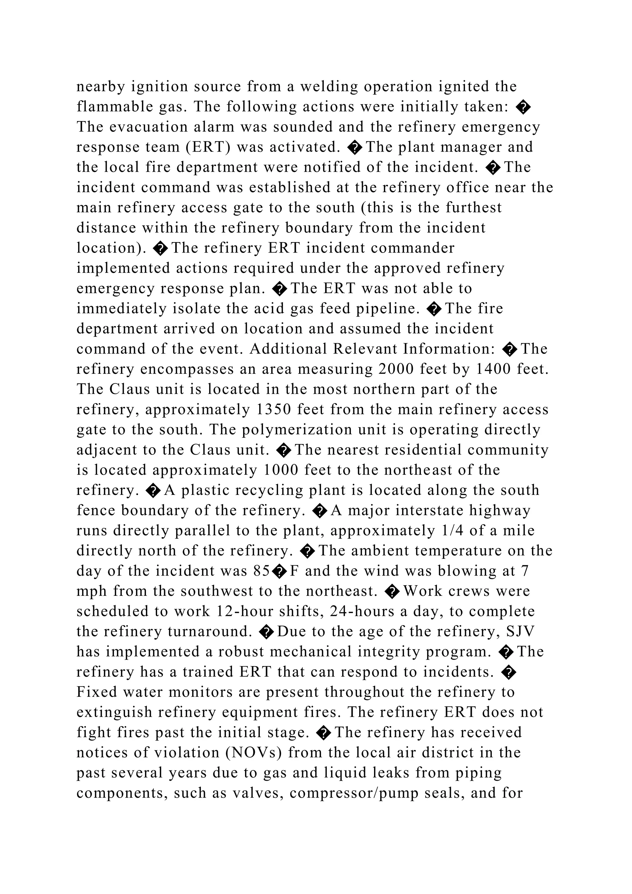 Scenario You are the Refinery Emergency Response Coordinator for an.docx