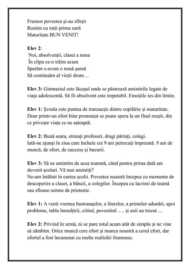 Scenariu Balul de absolvire activitate 2023 | DOCX
