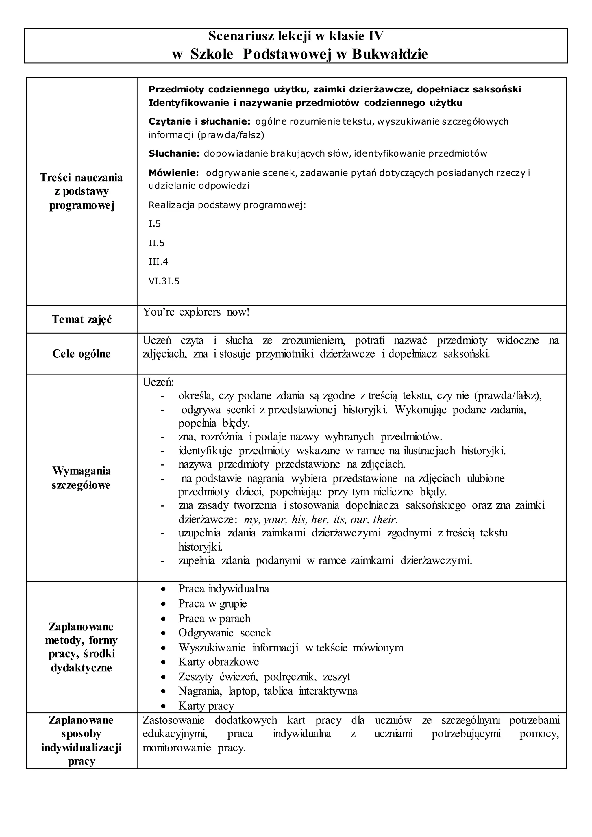 Scenariusz lekcji - monitor interaktywny | DOCX