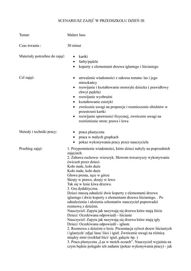 Scenariusz przedszkole2 | DOC | Arts and Crafts | Hobbies & Interests