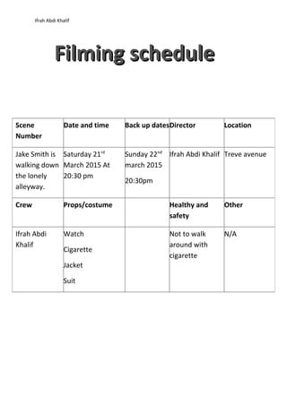 Filming schedule dates | PDF