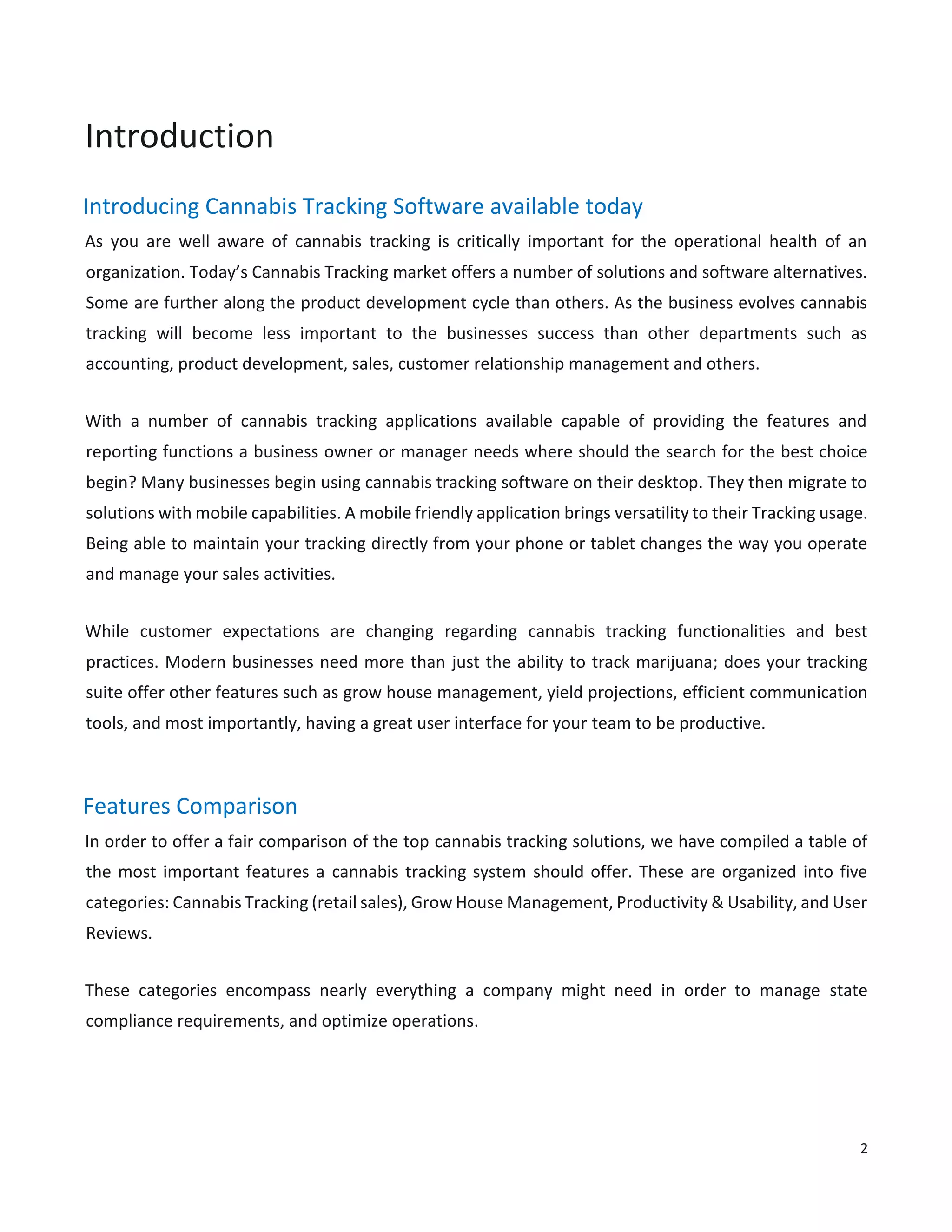 Cannabis Tracking Software Comparison | PDF