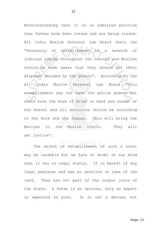 Supreme Court of India - Verdict on Fatwa | PDF