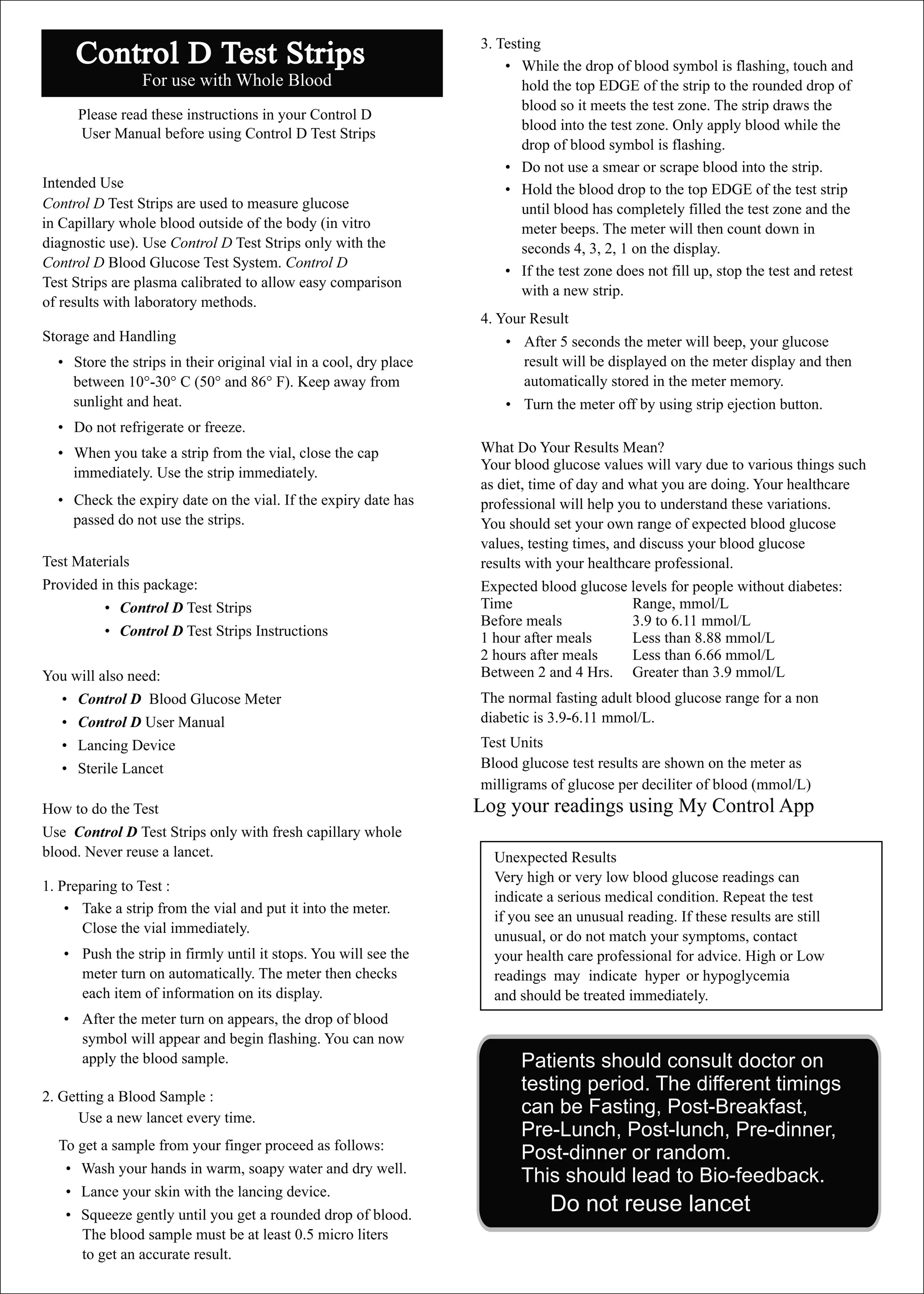 Control D Test Strips - Manual (mmol) | PDF