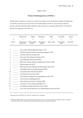 Schaufeli & bakker test manual uwes | PDF