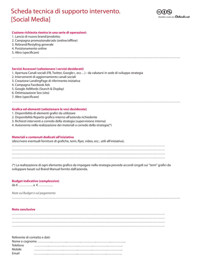 Modello "Preventivo attività social media" | PDF