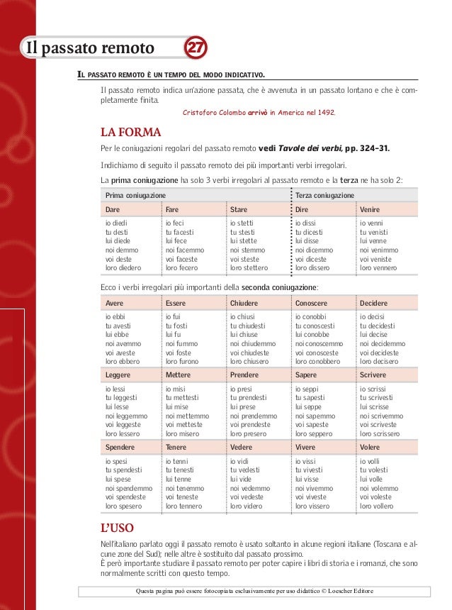 Icebergitalia Didattica Dellitaliano Nel Mondo Forma Del Passato Remoto