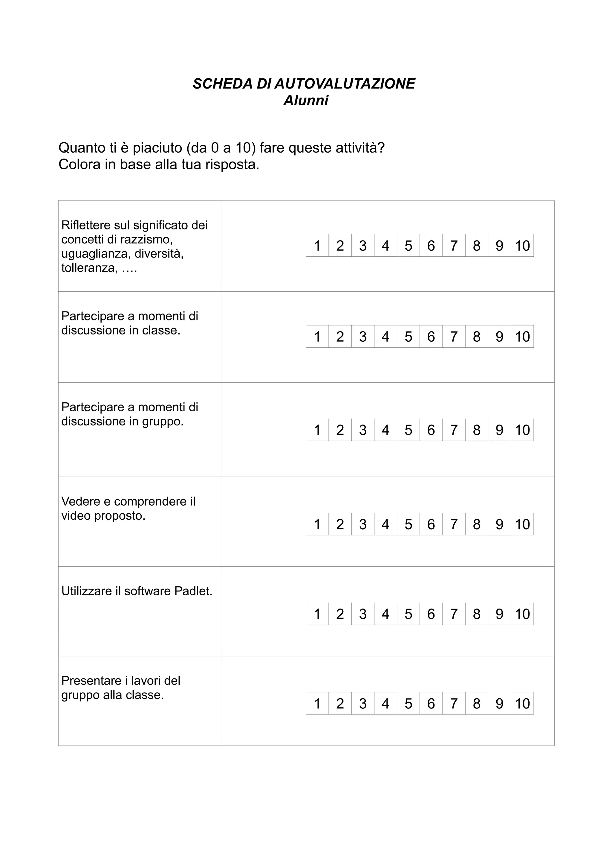 Scheda autovalutazione alunni | PDF