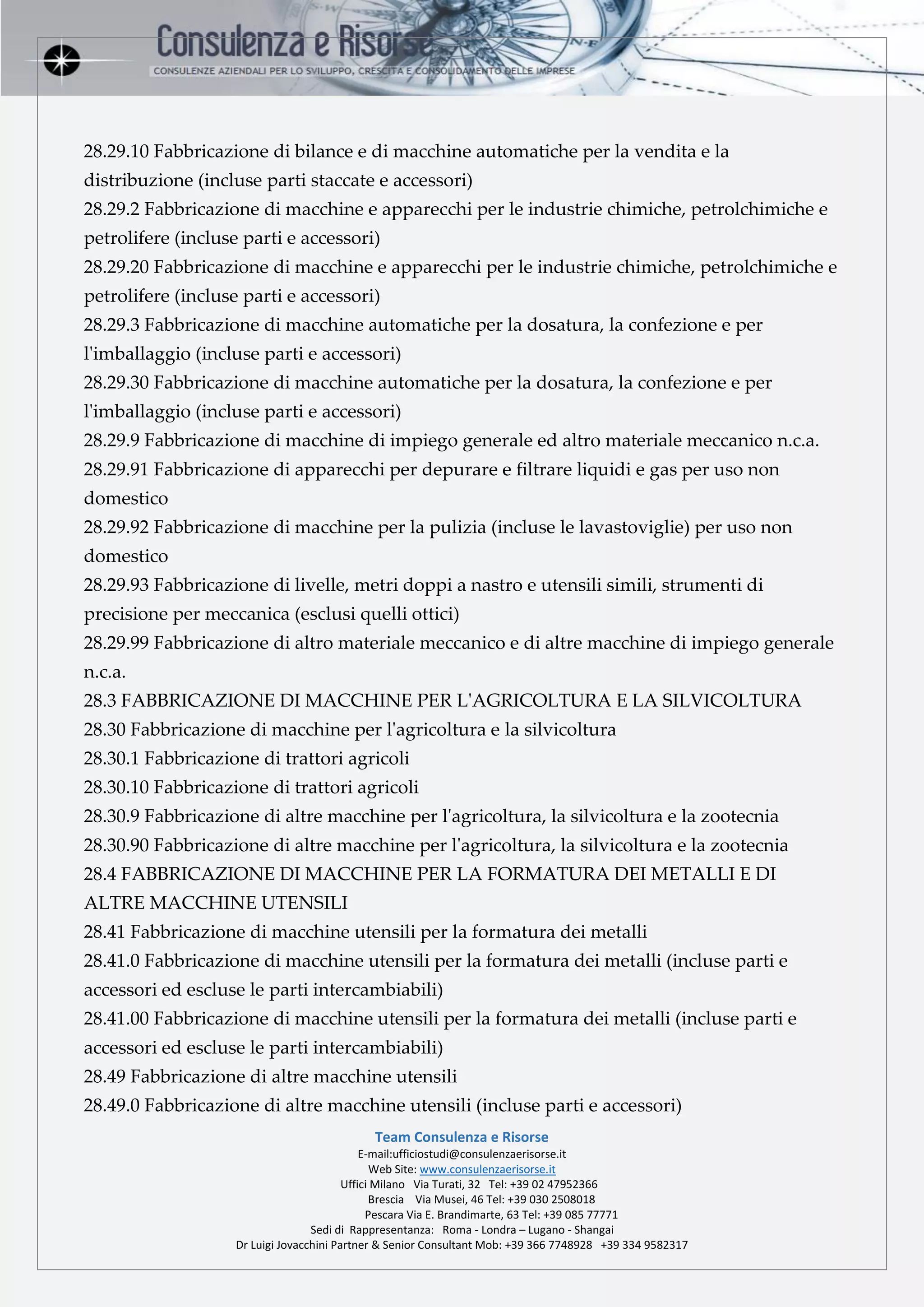 Scheda codici ateco 28 credito d'imposta macchinari attrezzature | PDF