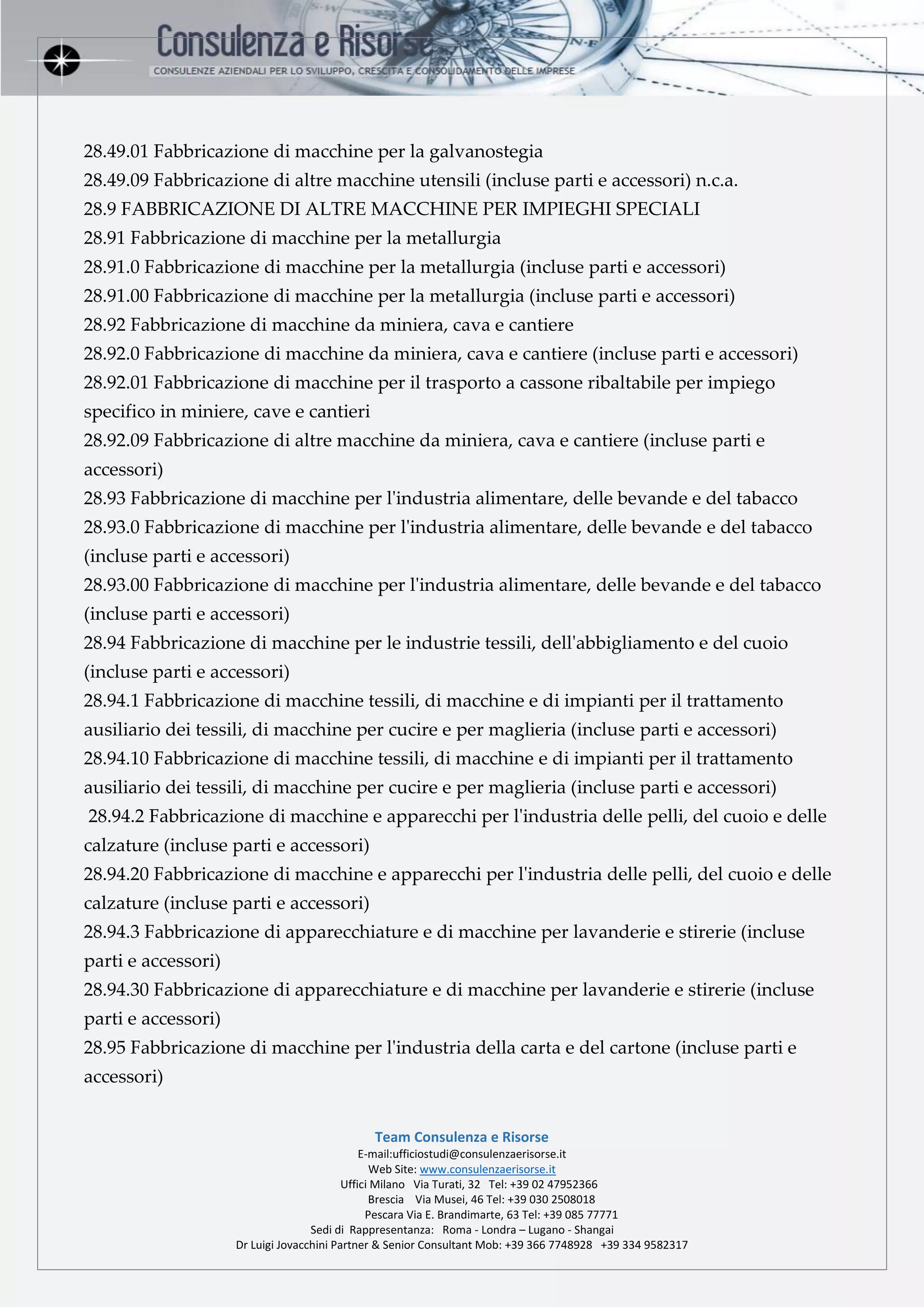 Scheda codici ateco 28 credito d'imposta macchinari attrezzature | PDF