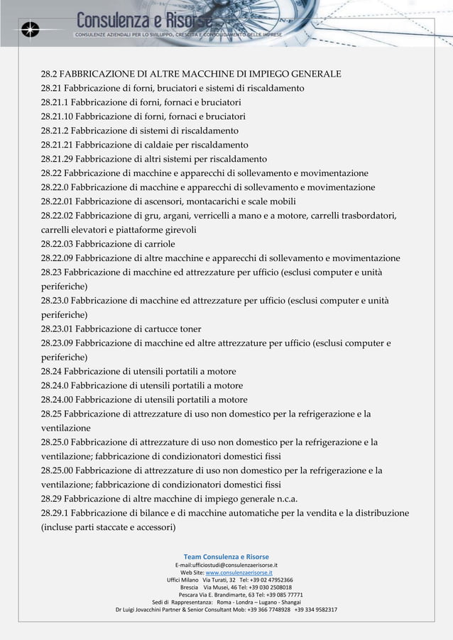 Scheda codici ateco 28 credito d'imposta macchinari attrezzature | PDF ...