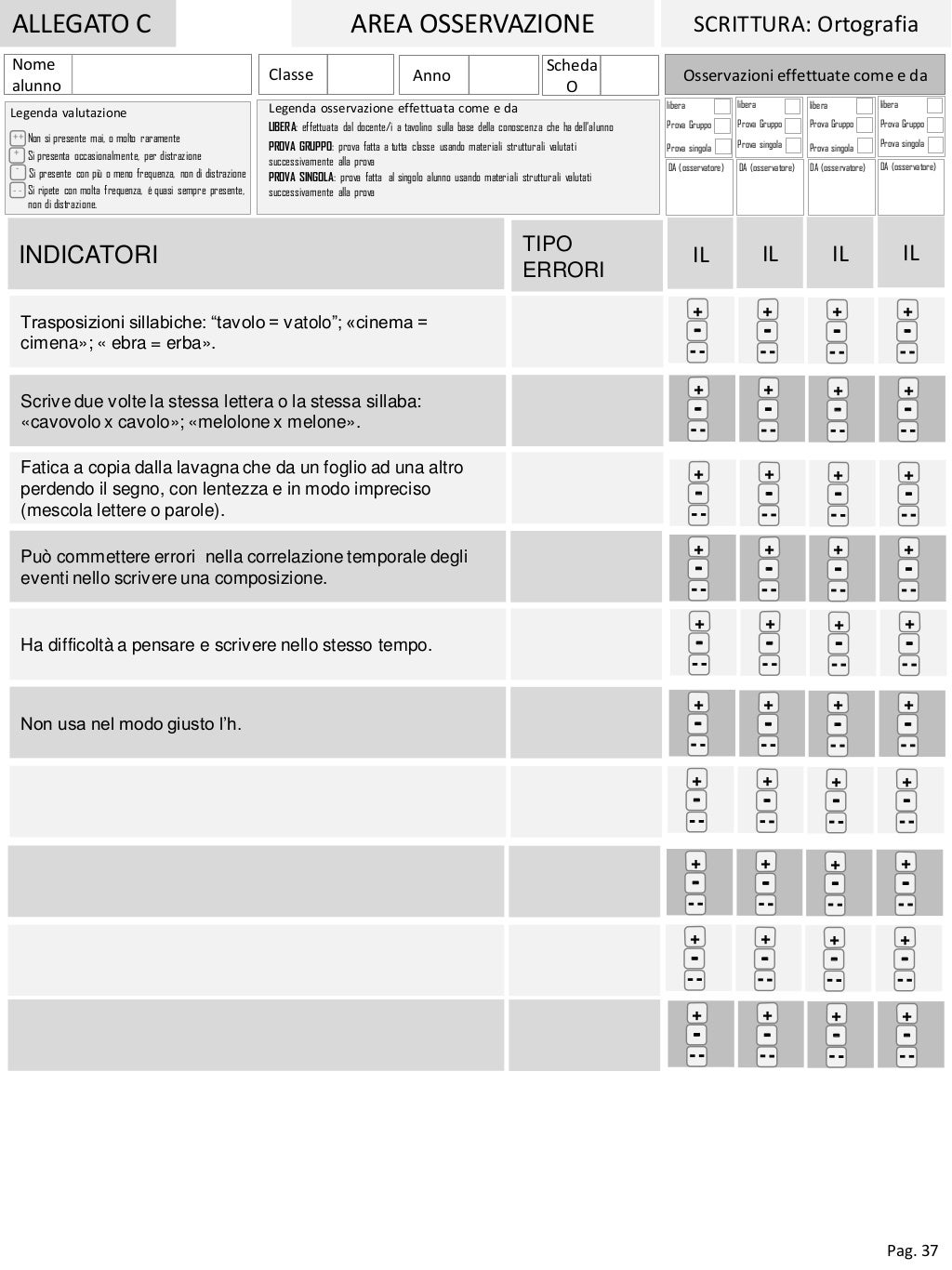 Scheda di osservazione DSA scuola primaria