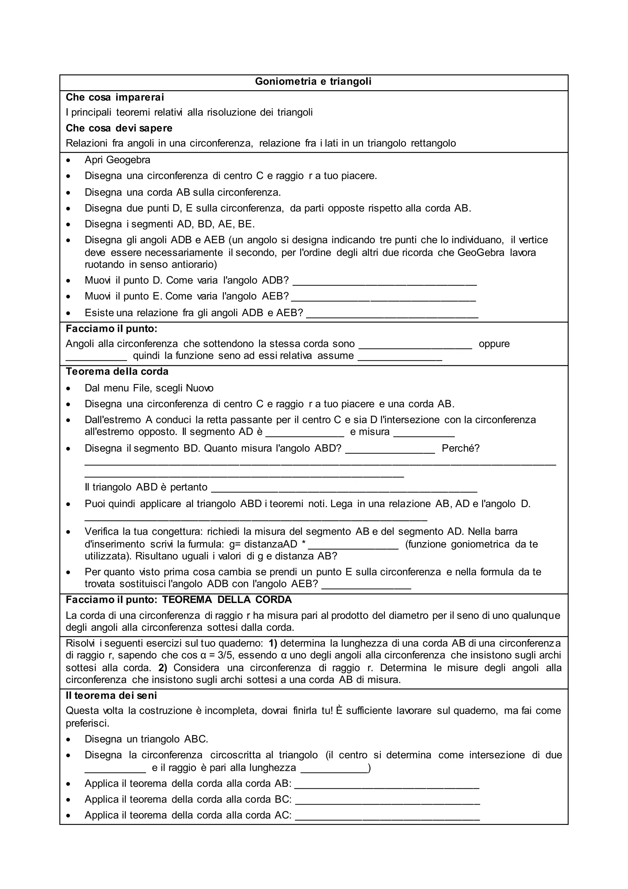 Scheda goniometria e triangoli | DOCX