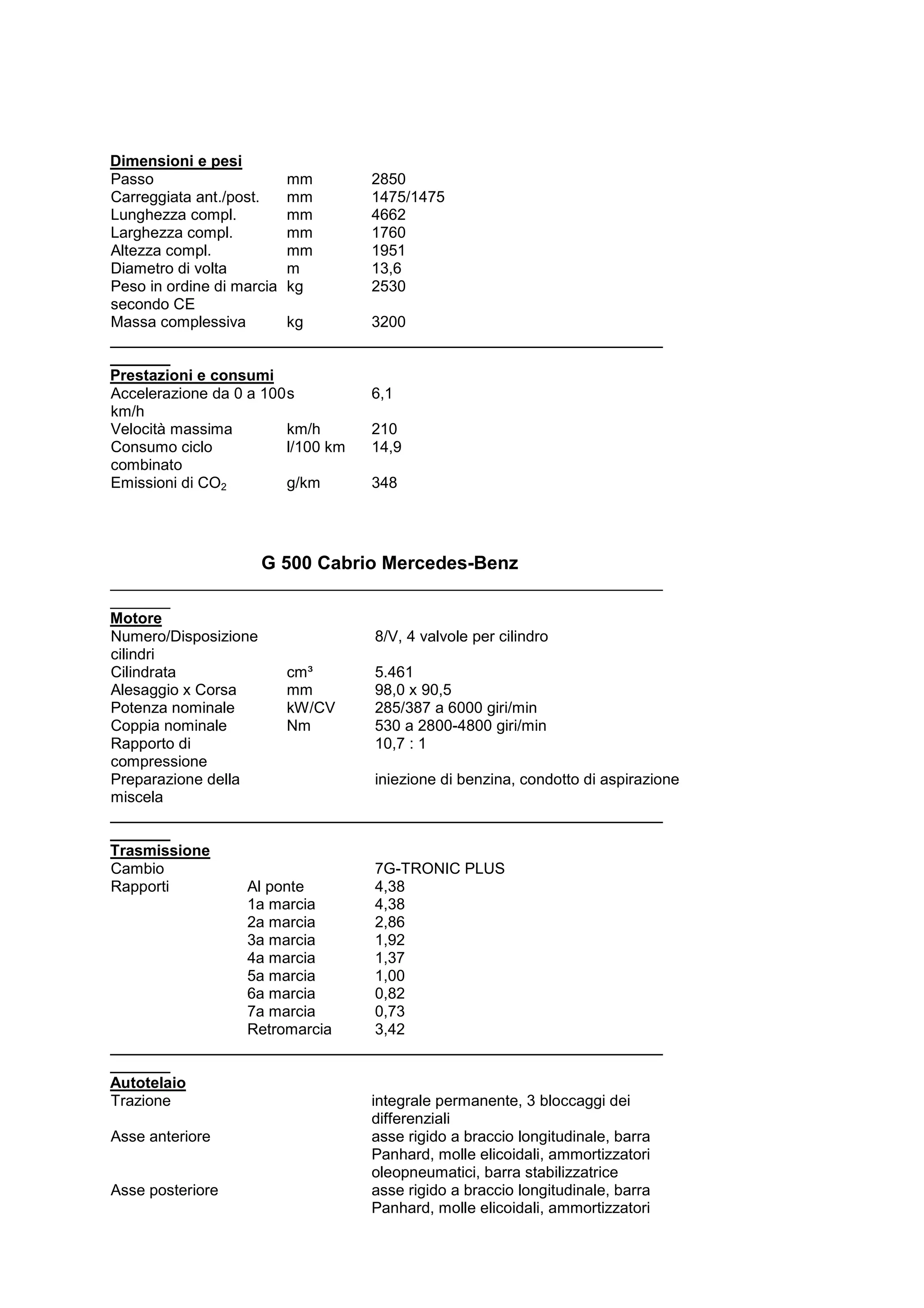 Scheda tecnica gamma mercedes classe g 2012 | PDF