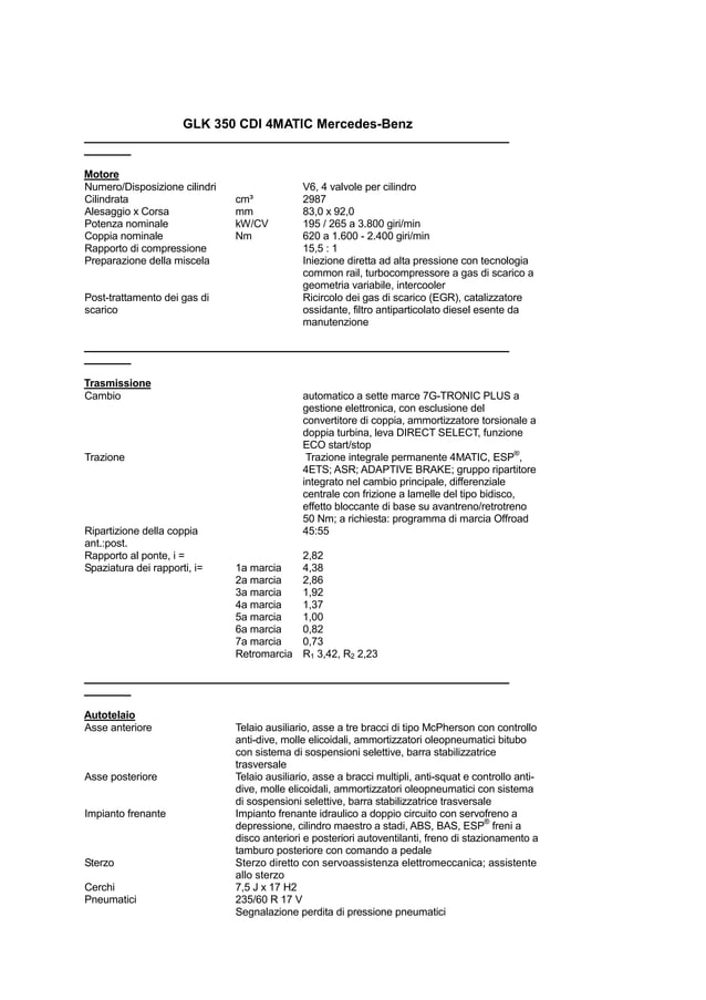 Scheda tecnica Mercedes GLK 2012 | PDF | Performance Cars | Auto Type