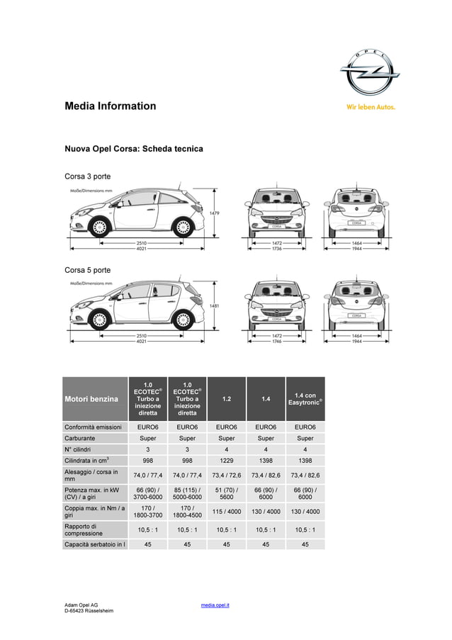 Scheda Tecnica Opel Corsa | PDF