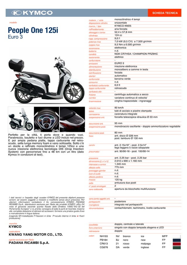Scheda tecnica Kymco People One 125i | PDF