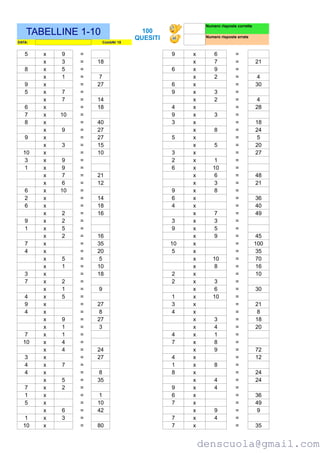 Schede tabelline 1_10_completamento | PDF