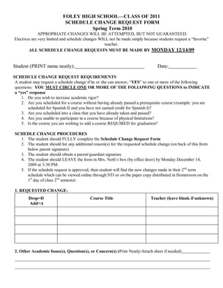 Schedule Changes Forms | PDF | College Planning | College Education